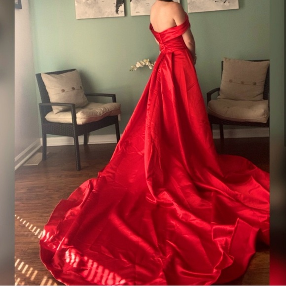 RenetheLabel | Dresses | Red Pageant Evening Gown With Overskirt Long ...
